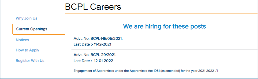 BCPL Apprentice Recruitment 2021: Online Apply For 121 Post Check Now
