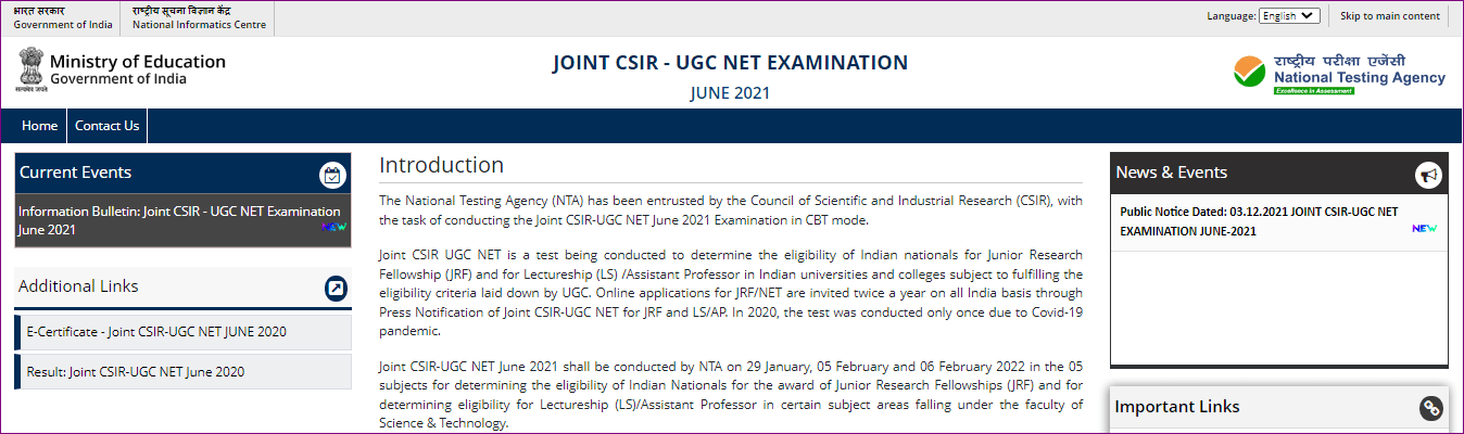NTA CSIR UGC NET June 2021- Online Form Check Now