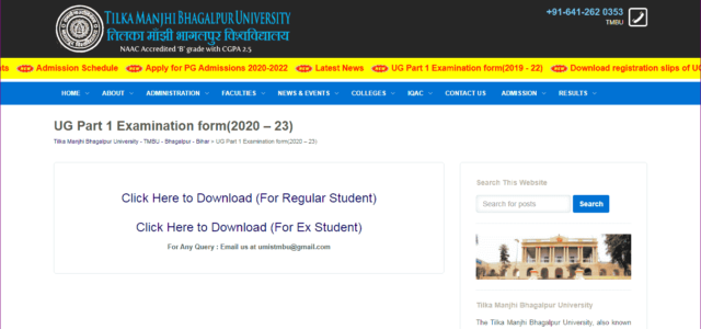 TMBU UG Part 1 Exam Form 2020-23 For BA BSc BCom Online Fill Up Now