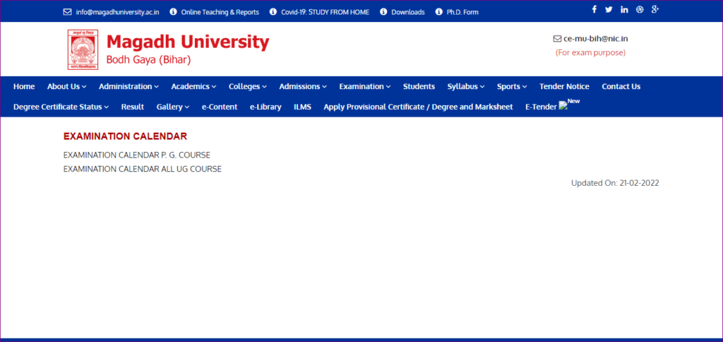 Magadh University Exam Calendar 2022: UG & PG Exam Calendar Download