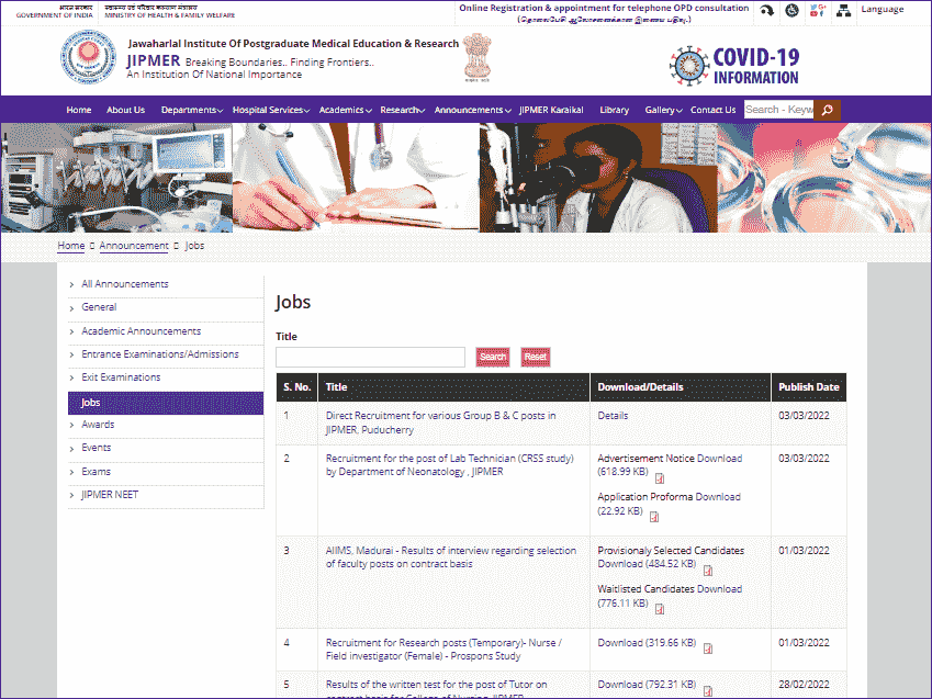 JIPMER Group B & C Posts Recruitment Online Form 2022 Apply Online For ...