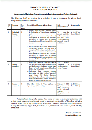 NVS Recruitment 2022 - Notification, Qualification, Eligibility ...