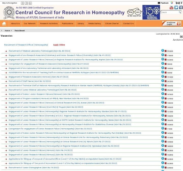 CCRH Recruitment 2022 - Notification Released For 22 Posts Of Medical ...