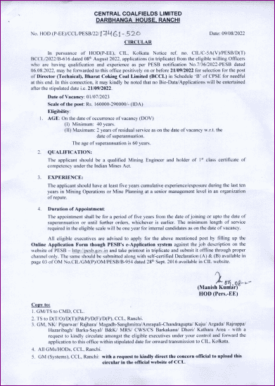 BCCL Mining Sirdar Recruitment 2022 - Online Apply Jobs, Salary ...