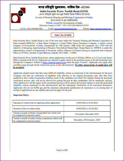 India Security Press Recruitment 2022 Notification Released Apply ...