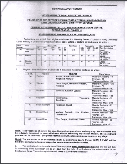 AOC Online Form 2022: 10th 12th Pass Notification Released For 2212 ...