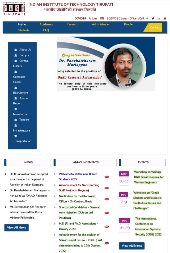 IIT Tirupati Recruitment 2022 – Apply Online For 39 Non Teaching Posts