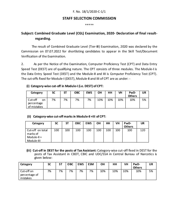 SSC CGL 2020 Final Result 2022 DECLARED On Ssc.nic.in- Direct Link To ...