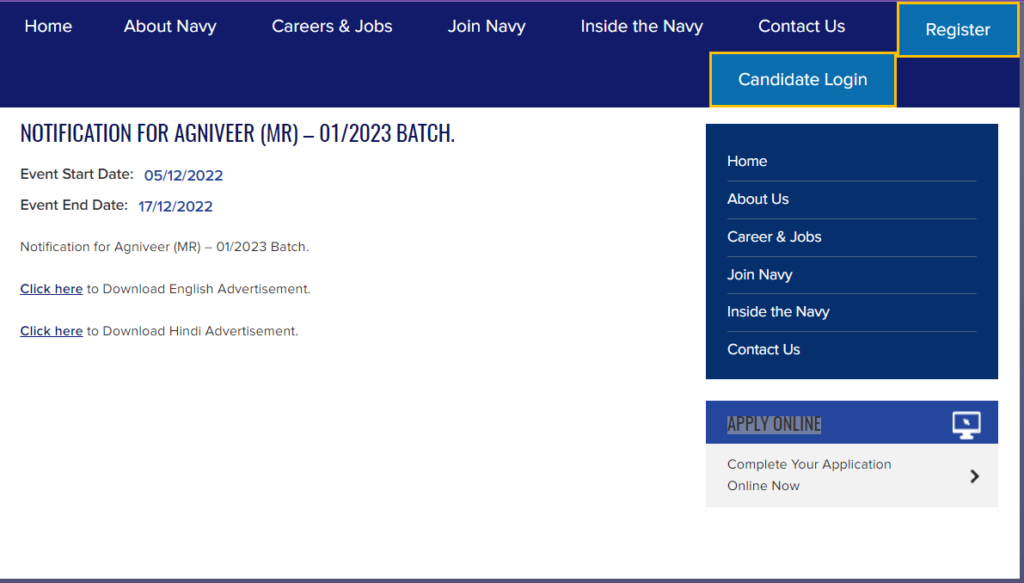 Indian Navy Agniveer SSR Online Form 2023: Notification PDF Apply Link ...