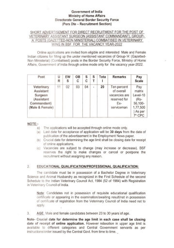 BSF Assistant Commandant Recruitment 2022: Online Apply For 20 Post And ...