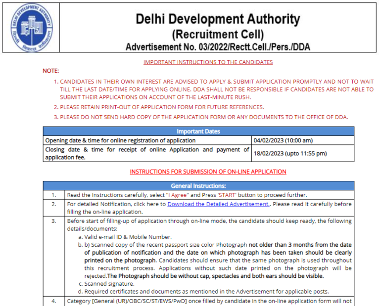 DDA Recruitment 2023 Notification, Online Apply For 279 Posts - दिल्ली विकास प्राधिकरण भर्ती 2023