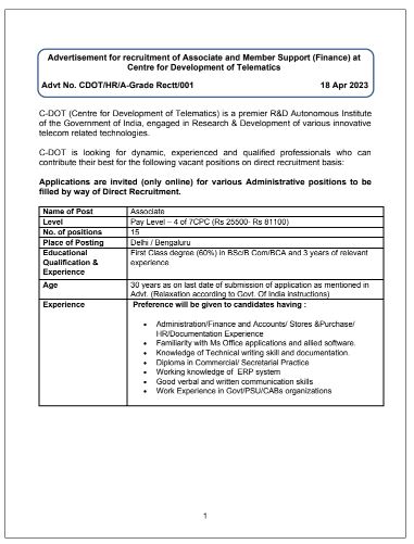 CDOT Associate Recruitment 2023 - Apply Online For 18 Associate ...