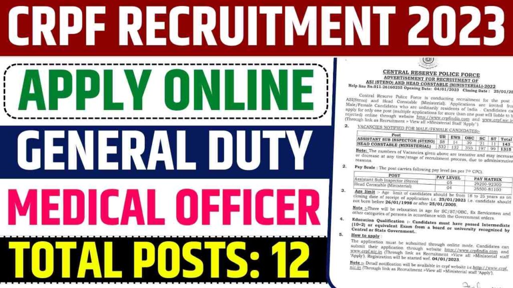 CRPF Recruitment 2023 Walk In Interview For 12 General Duty Medical ...