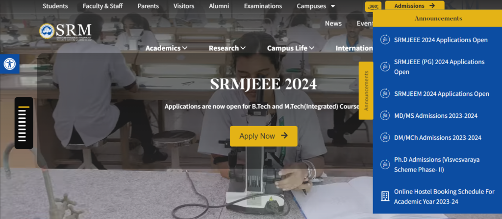 SRMJEEE UG 2024 | SRM University Joint Engineering Entrance Exam, Registration (Ongoing), Apply Now