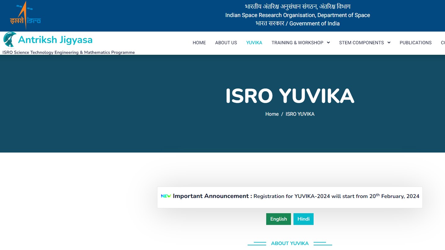 ISRO Yuvika 2024 Registration Online- ISRO Young Scientist Program Registration, Selection ...