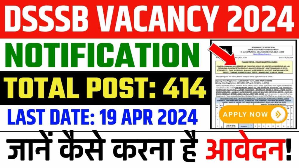DSSSB New Vacancy 2024 (Advt. 06/2024) Online Apply For 414 Various Post, Notification @DSSSB ...