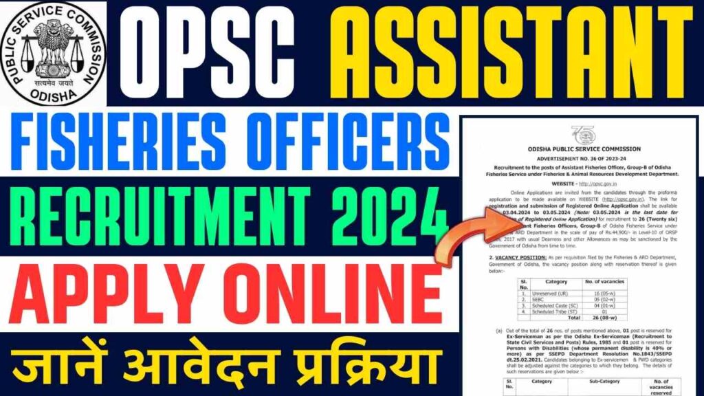 OPSC Assistant Fisheries Officers Recruitment 2024 Apply Online For 26 Vacancies