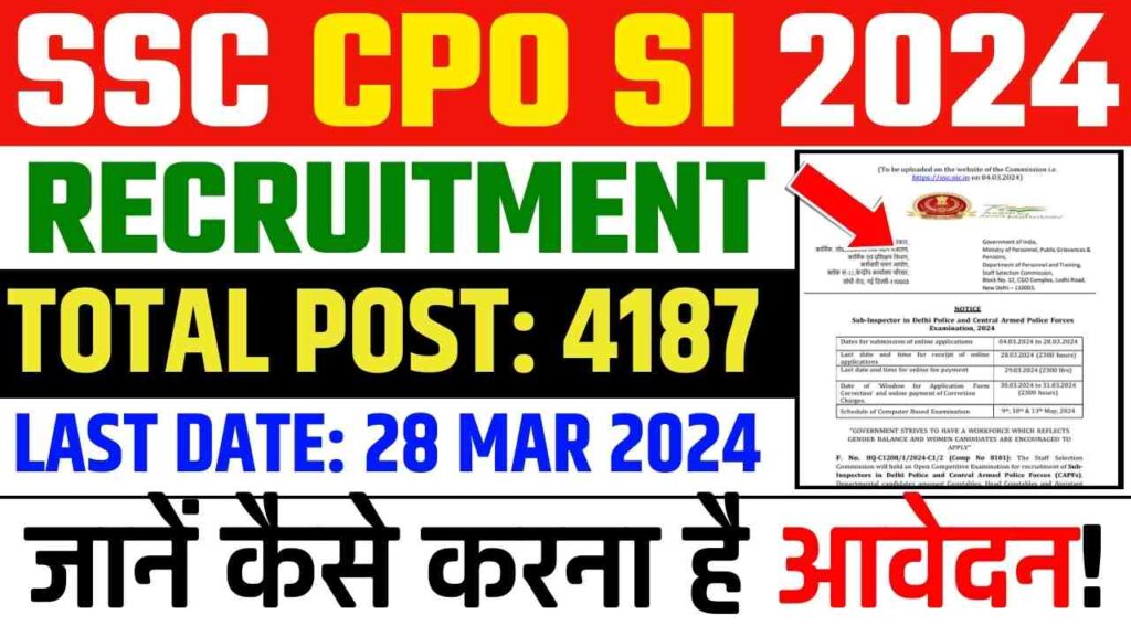 SSC CPO SI Recruitment 2024 - Notification, Online Apply 4187 Post ...