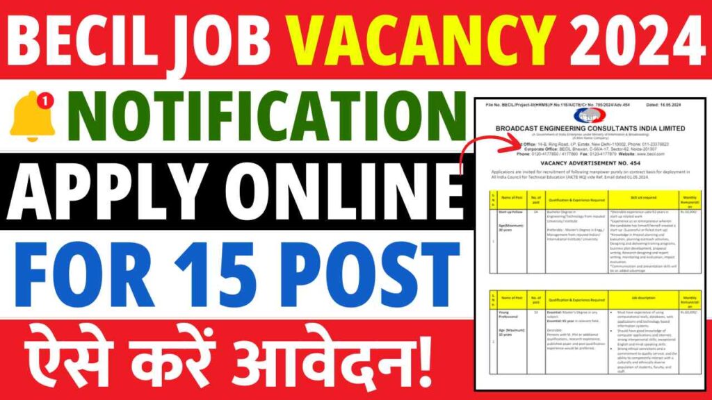 BECIL Job Vacancy 2024 Apply Online For 15 Young Professional, Start-up ...