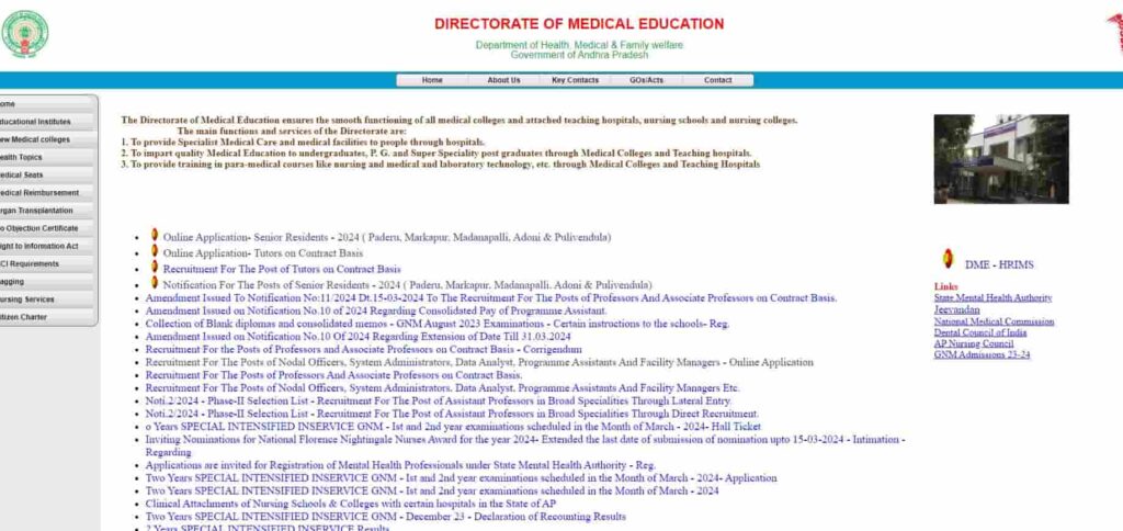 DME AP Recruitment 2024 Apply Online For 241 Senior Resident Post