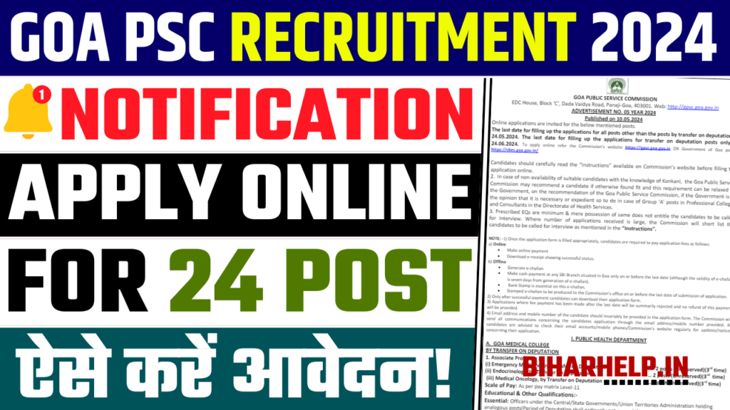 Goa PSC Recruitment 2024 Apply Online For 24 Associate Professor ...