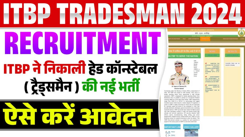 ITBP Tradesman Recruitment 2024 Online Apply Start, Notification Out For - ITBP ने निकाली हेड ...