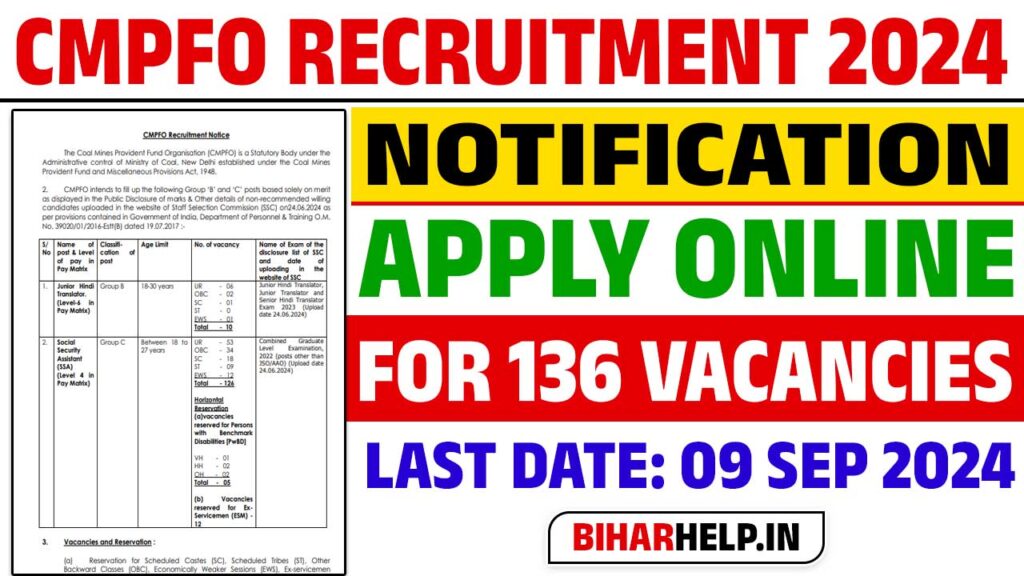 CMPFO Recruitment 2024 Apply Online For 136 Junior Hindi Translator ...