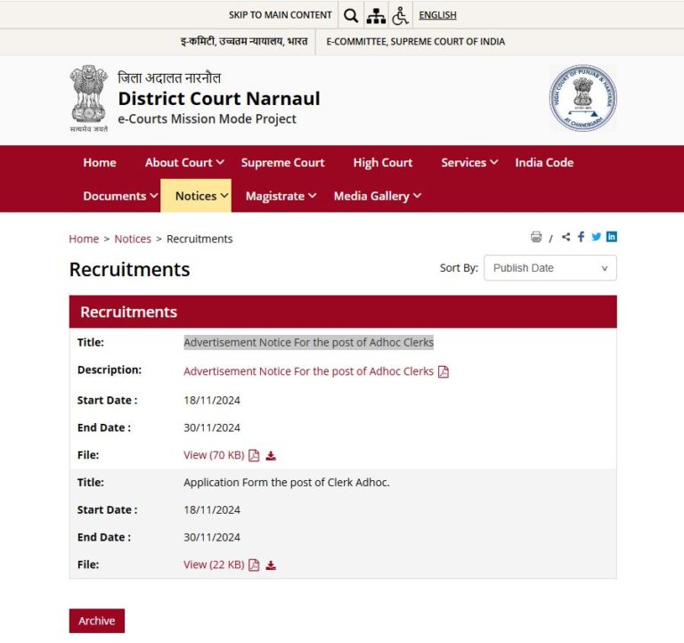 Narnaul District Court Recruitment 2024 Apply For 17 Clerk Vacancies