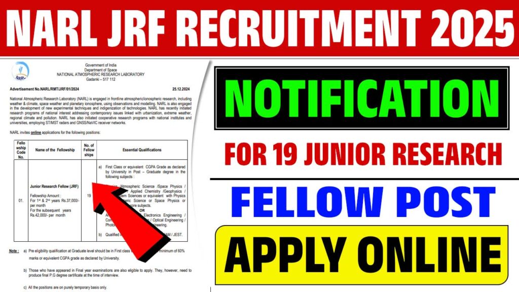 NARL JRF Recruitment 2025 Apply Online For 19 Junior Research Fellow Post
