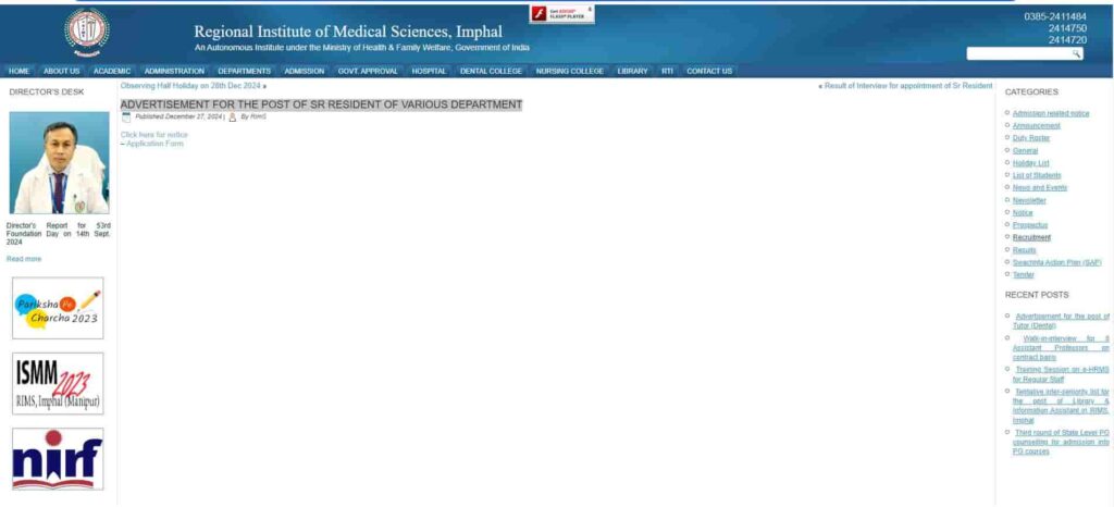 RIMS Imphal Recruitment 2025 Walk In Interview For 22 Senior Resident ...