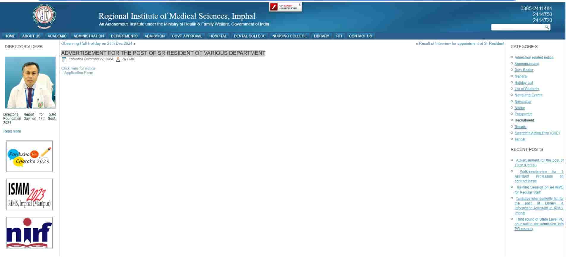 RIMS Imphal Recruitment 2025 Walk In Interview For 22 Senior Resident ...