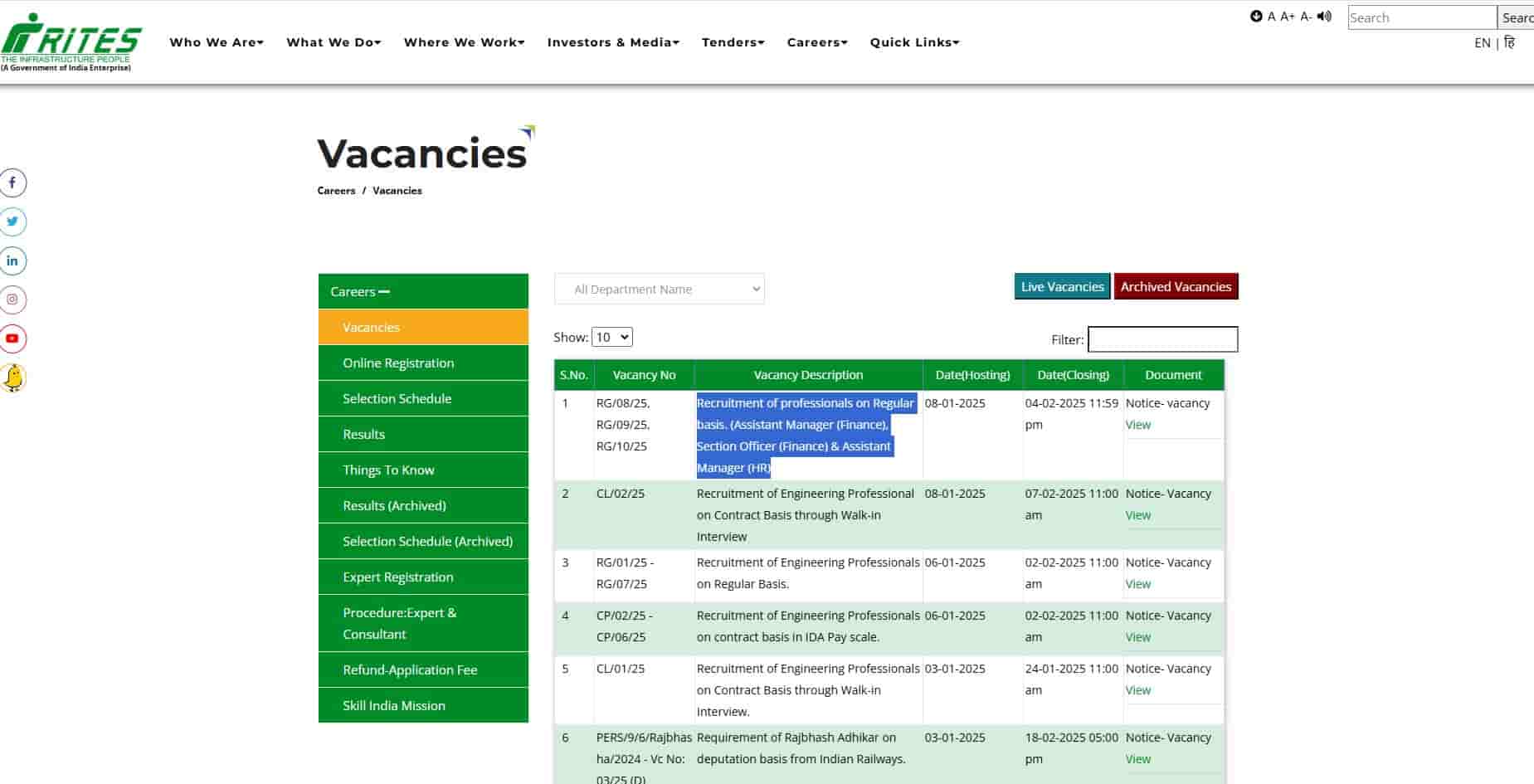 RITES Ltd Vacancy 2025 Apply Online For 32 Assistant Manager And ...