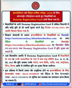 Bihar Board 10th Dummy Registration Card 2026 Download Link: Check BSEB ...