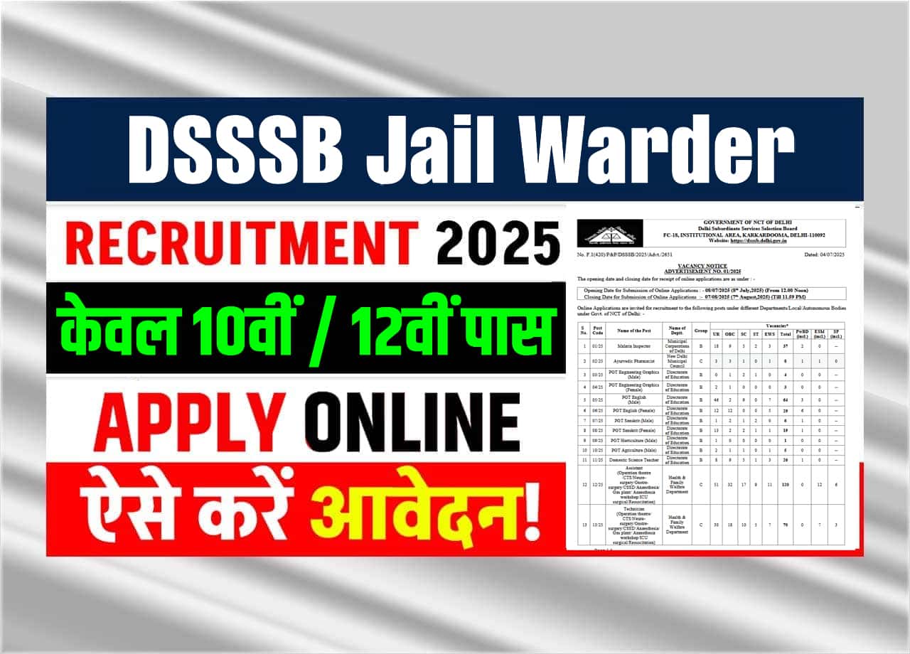 DSSSB Jail Warder Vacancy 2025 Online Apply For 2119 Posts – 10th & 12th Pass Apply Online ...