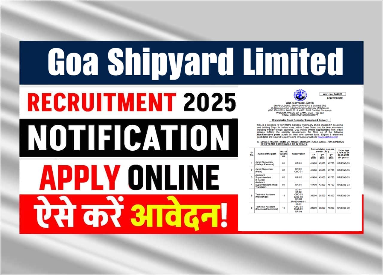 Goa Shipyard Limited Recruitment 2025: 110 Vacancies In Technical And ...