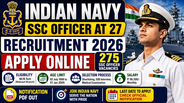 Indian Navy SSC Officer AT 27 Recruitment 2026: Apply Online For 275 ...